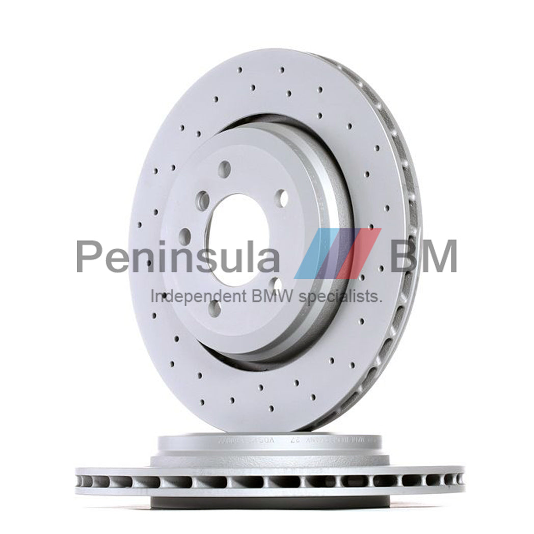 BMW Brake Disc Rear Ventilated (CROSS-DRILLED) E46 330 ZIMMERMANN 3420 ...